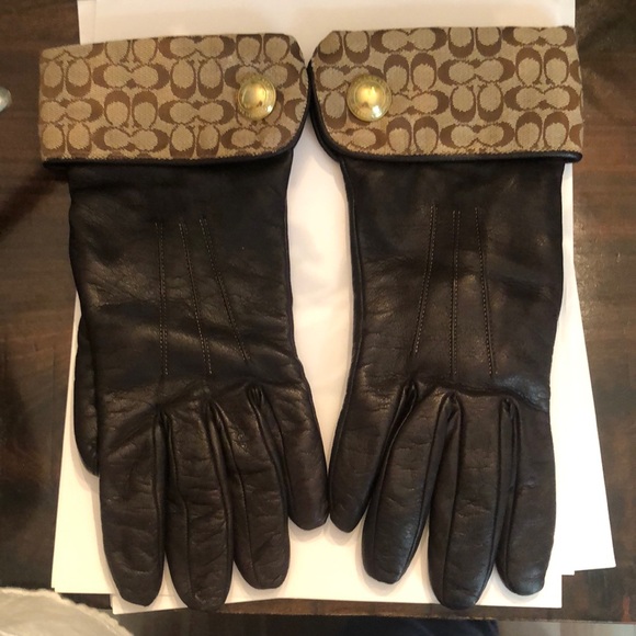 Coach | Accessories | Coach Signature Leather Gloves With Cashmere ...